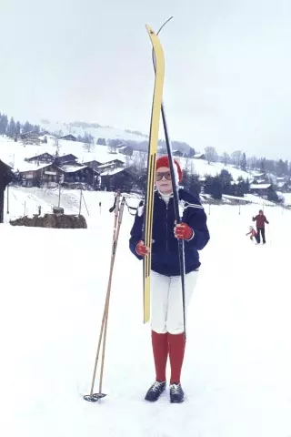 Prinses Grace van Monaco skiën in Gstaad, Zwitserland 1977