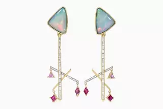 Opal 'X na hikaw na may pav diamonds at pink sapphires 24000 emilypwheeler.com