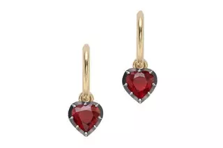 Jessica McCormack Signature 0.64ct Ruby Gypset Heart Shaped Hoop Earrings 5500 jessicamccormack.com