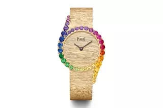 Jam tangan Piaget Limelight Gala Precious Rainbow 32mm ing set bezel emas mawar 18K kanthi tsavorite ijo lan warna ...