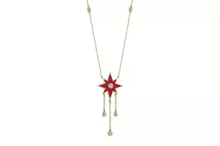 Celeste necklace na gawa sa 18k yellow gold red enamel at diamond 1395 Mevaris