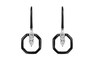 White gold earrings na may white diamonds at black enamel price on request Nikos Koulis