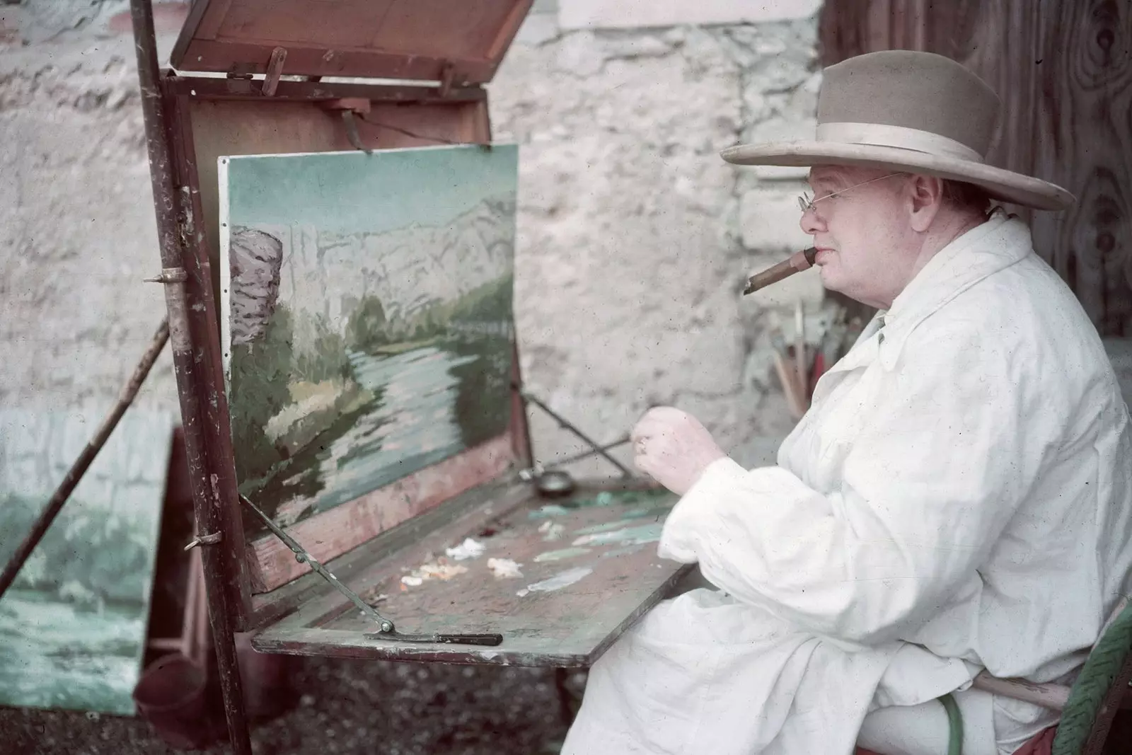 Peinture de Winston Churchill à voir à la rivière Sorgue AixEnProvence France 1948