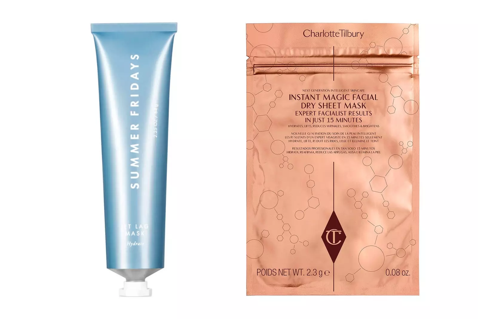 Vandredi pandan ete Jet Lag Mask ak Charlotte Tilbury Instant Magic Facial Dray Mask