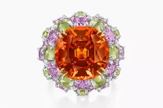 Winston Candy Spessartite Qranat Üzüyü Peridots Çəhrayı Safir və Brilyantlarla POA harrywinston.com