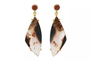 Agate Garnet we 18K Sary altyn gulakhalkalar 3395 rushjewelrydesign.com