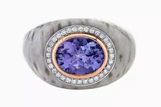 Anello Chubby Oneofakind in oro bianco e rosa 18 carati con diamanti nbsptanzanite e legno di palma pietrificato 7500...