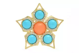 14K YG Coral እና Turquoise Diamond Ring 3367 sigwardjewelry.com