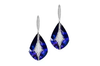 8kt tanzanite ea khauta e tšoeu le masale a akoang a daemane POA boghossianjewels.com