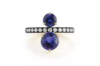 One of a Kind Two Stone Tanzanite dan Cincin Berlian 5695 jemmawynne.com