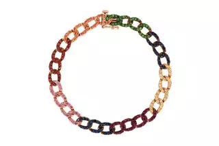 ROXANNE FIRST Rainbow Cuban Link karkötő rózsaszín aranyból zafírokkal és rubinokkal 2950 roxannefirst.com