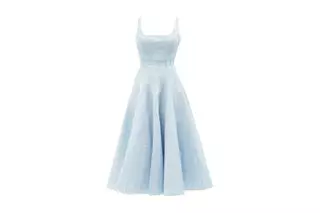 Alexander McQueen Squareneck Faille Midi Dress 3180 matchfashion.com Recrie a protagonista Marian Brooks azul pó...