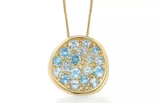 Pendan grenad ansanm ak dyaman ak topaz ble sou yon chèn spiga an lò jòn 14kt 2335 robinsonpelham.com