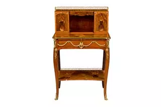 A Louis XVI Marquetry Kingwood na Rosewood Bonheur Du Jour n'ụzọ Charles Topino