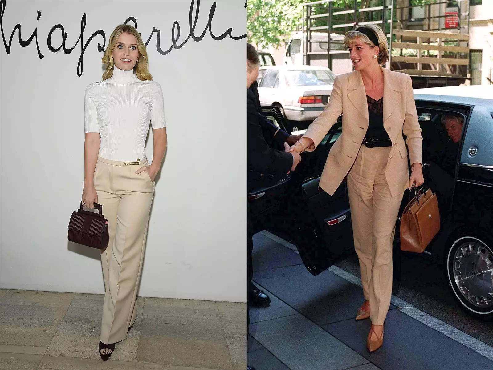 Lady Kitty Spencer by de Schiaparelli Haute Couture SS20 toant Diana Princess of Wales op in feiling fan har jurken by ...