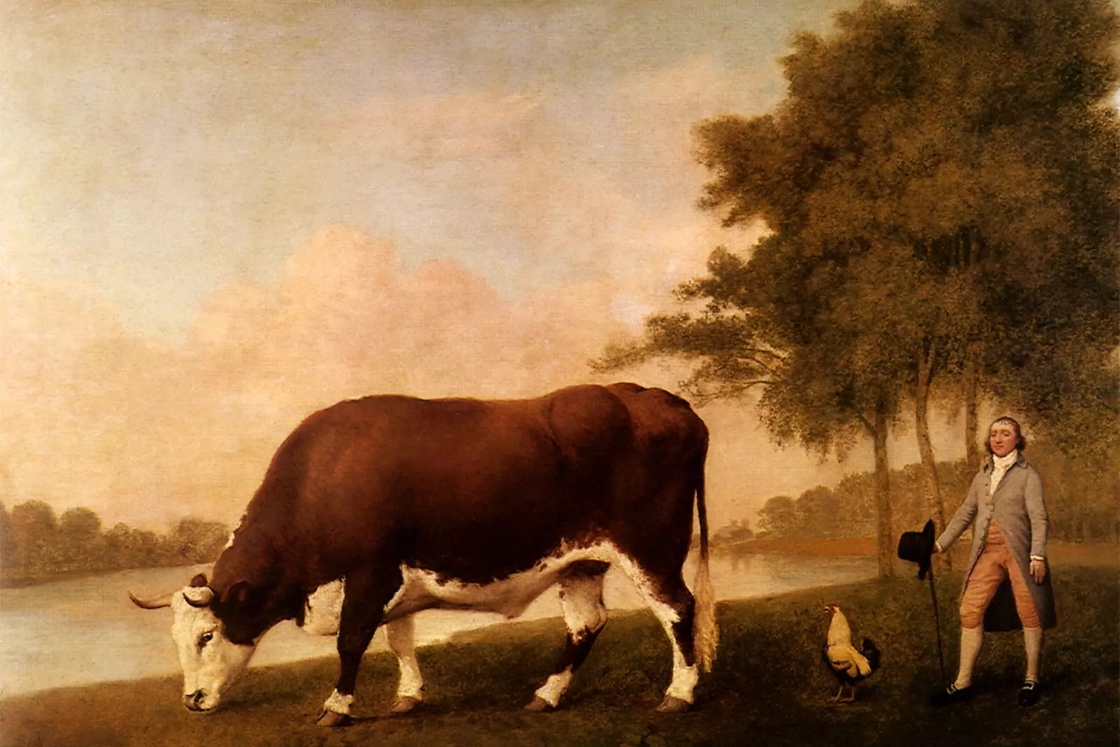 Peintiad o ffermwr gyda rhai o'i dda byw gan George Stubbs