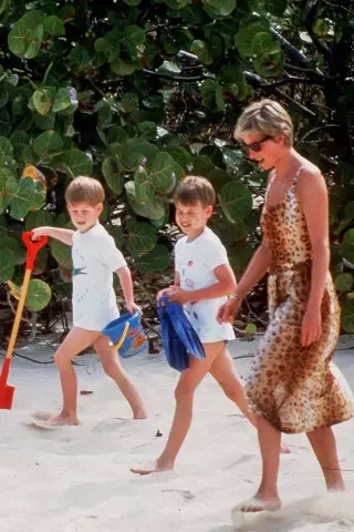 Il principe Harry, il principe William e la principessa Diana del Galles a Necker Island 1990