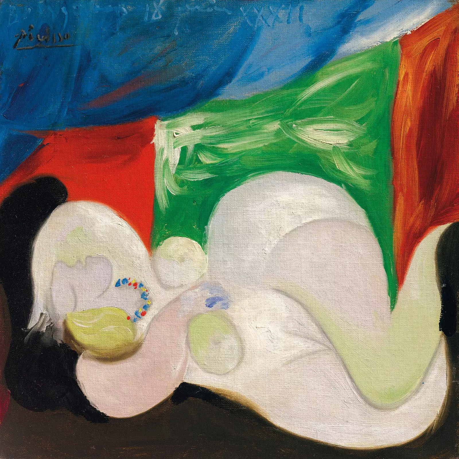 Femme nue couche au collier oleh Pablo Picasso ditandatangani bertanggal dan bertuliskan 'Boisgeloup 18 juin XXXII Picasso' perkiraan...