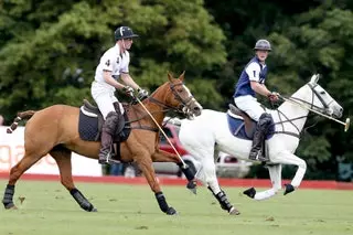 Princas Harry ir Kembridžo hercogas žaidžia Gigaset labdaros polo rungtynėse Beaufort Polo Club 2015 m. birželio mėn.