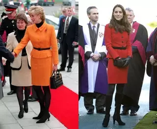 Dos membres de la família reial que dominen l'art del vestit de poder elegant en tons calents. La princesa de Gal·les porta un vestit taronja en una visita...