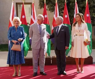 Duchess ya Cornwall na Prince Charles na Mfalme Abdullah II na Malkia Rania wa Jordan