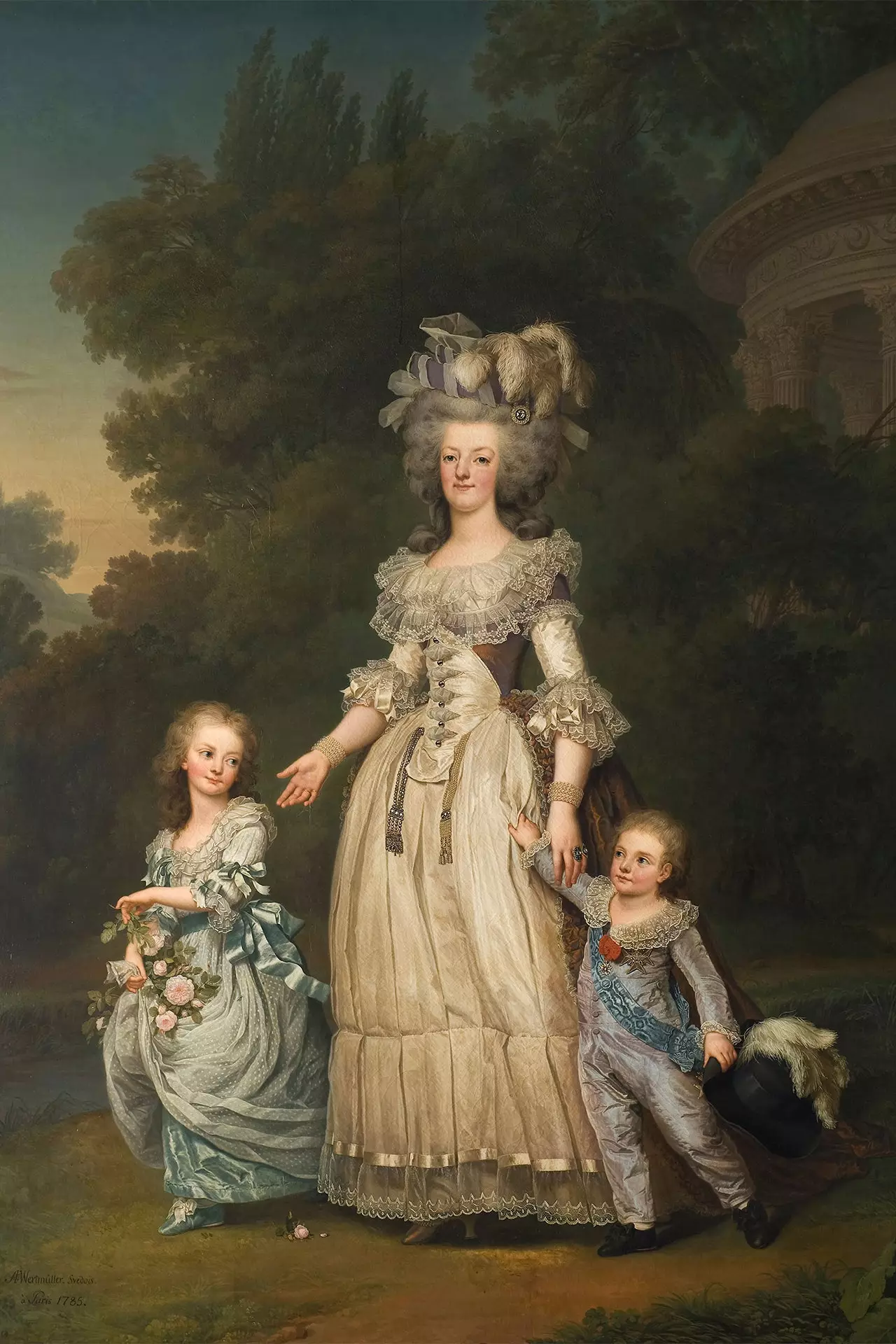 Marie Antoinette bi Princess Marie Thrèse û Louis Joseph Dauphin ya Fransa re li Parka Trianon 1785 dimeşin