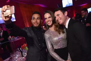 Lewis Hamilton Hilary Swank och Ruben Torres